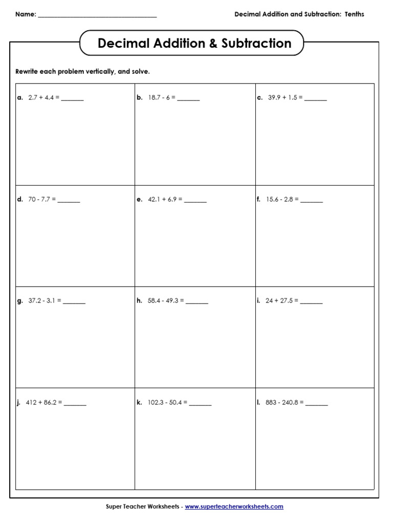 Decimal Addition & Subtraction Practice | PDF