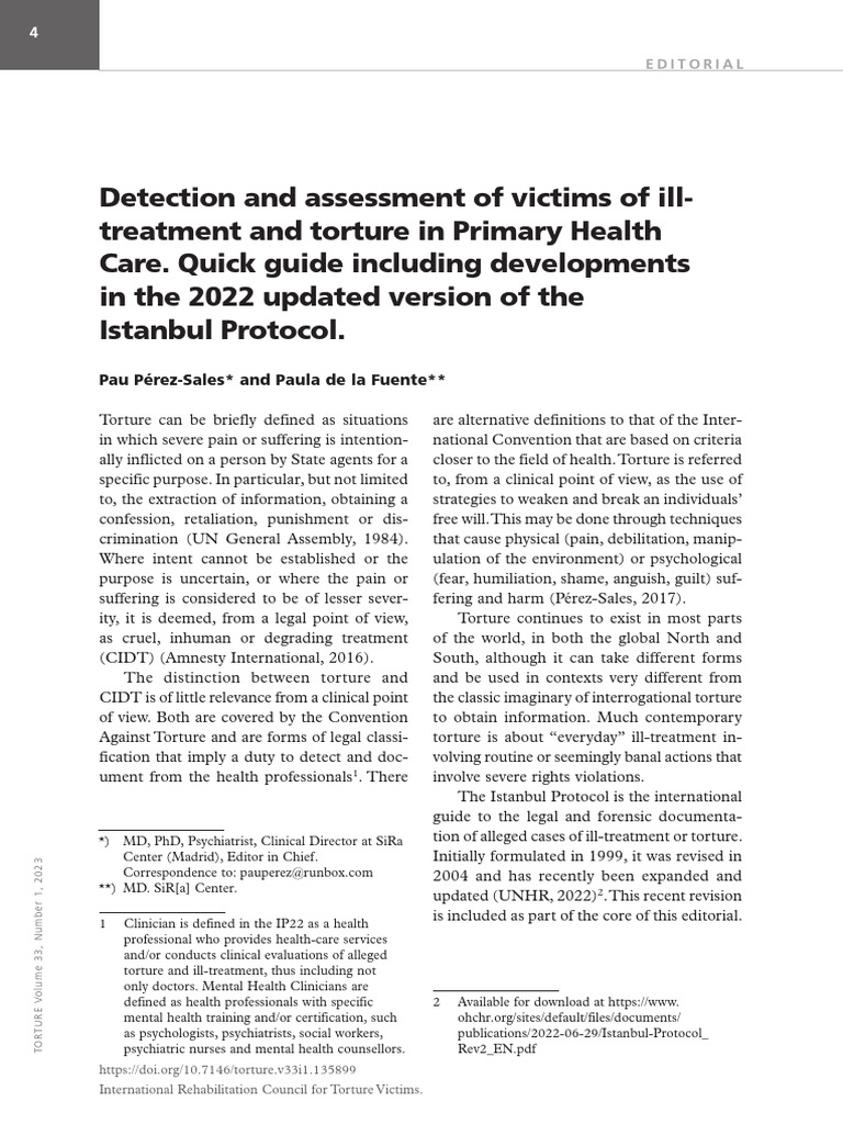 Detection and Assessment of Victims of Ill Treatment | PDF | Torture ...