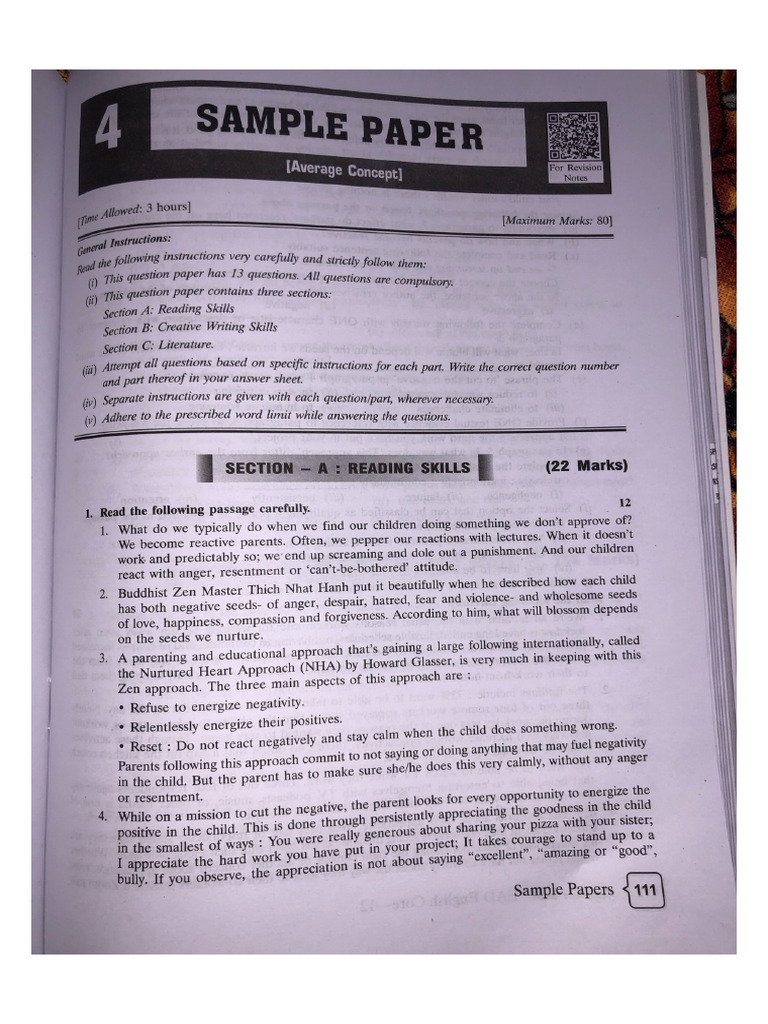 English Sample Paper 4 (Average Concept) Unsolved | PDF
