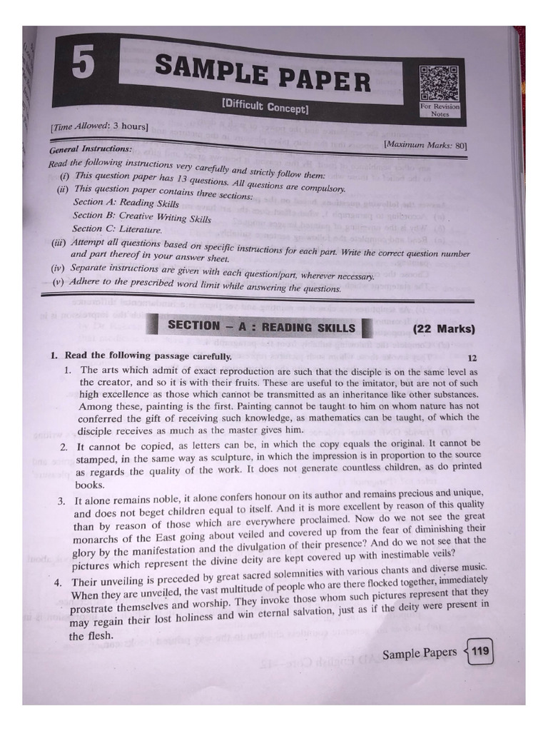 English Sample Paper 5 (Difficult Concept) Solved | PDF