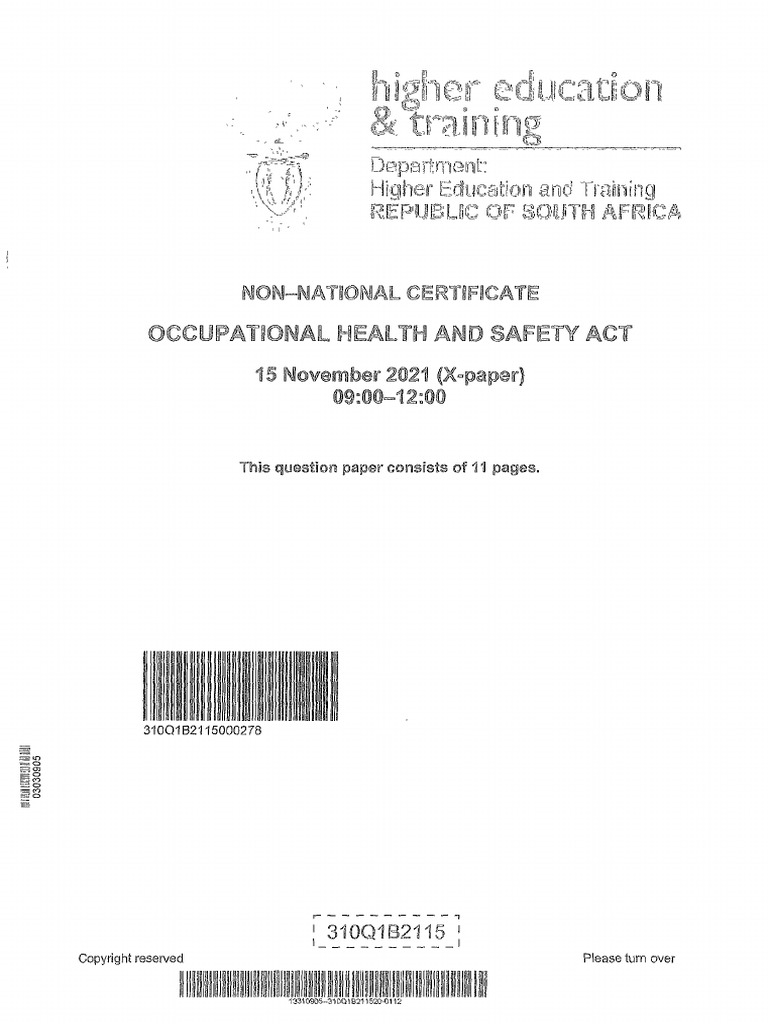 November 2021 ohs act exam | PDF