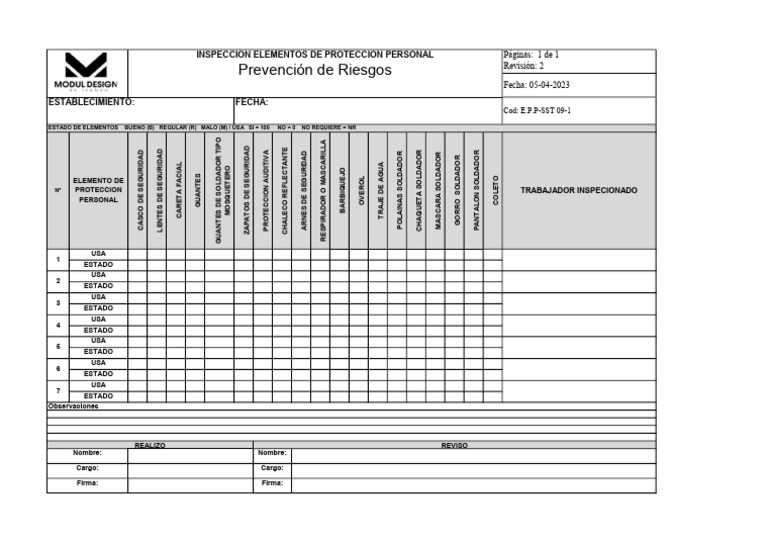 E.P.P-SST 09-1 Inspeccion EPP Modul | PDF