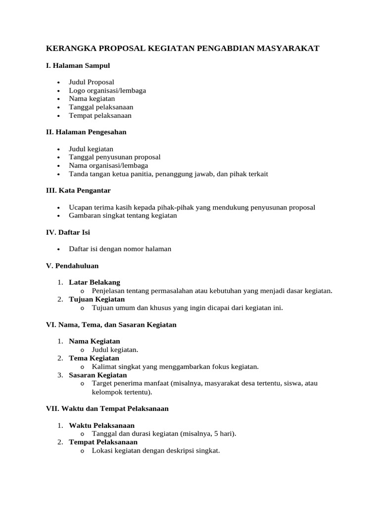 Kerangka Proposal Kegiatan Pengabdian Masyarakat | PDF