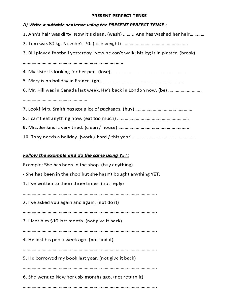 Present Perfect Tense - ACTIVITIES | PDF