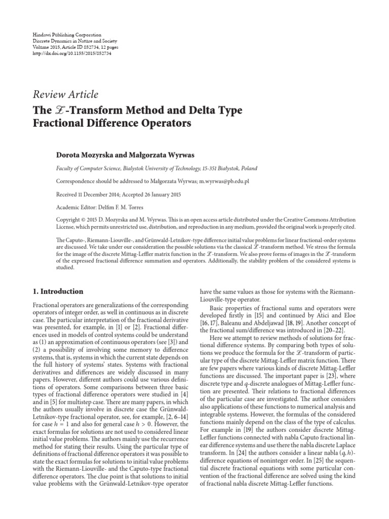 The Z - Transform Method and Delta Type Fractional | PDF | Recurrence Relation | Function ...