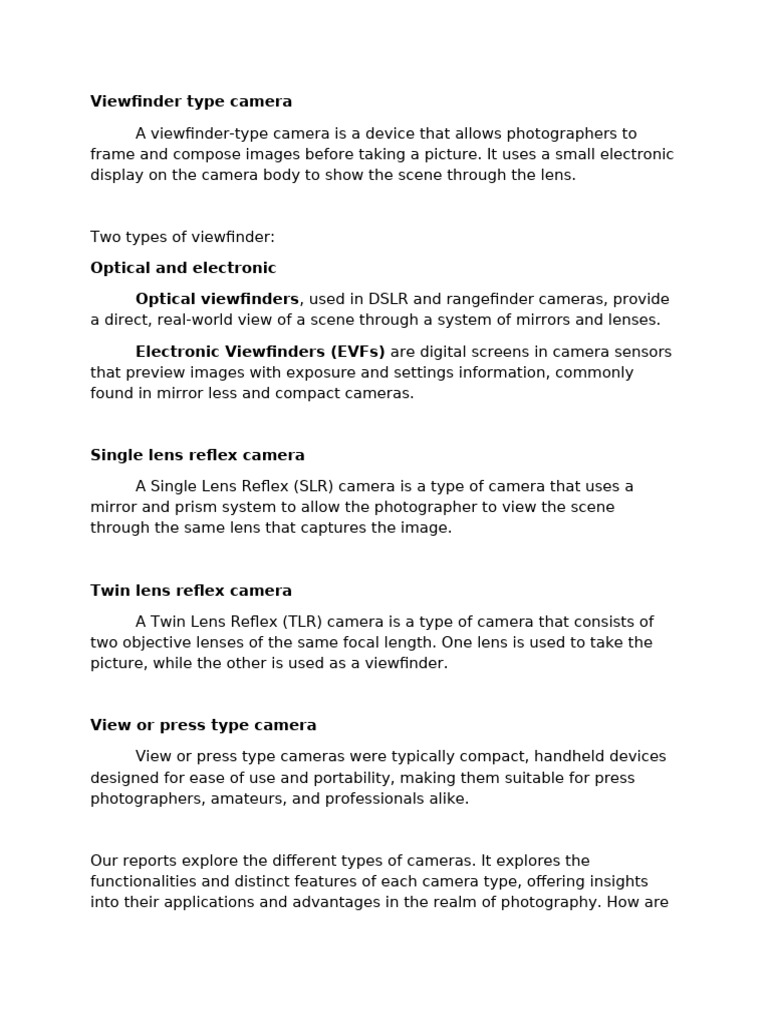 Types of Viewfinder Cameras Explained | PDF