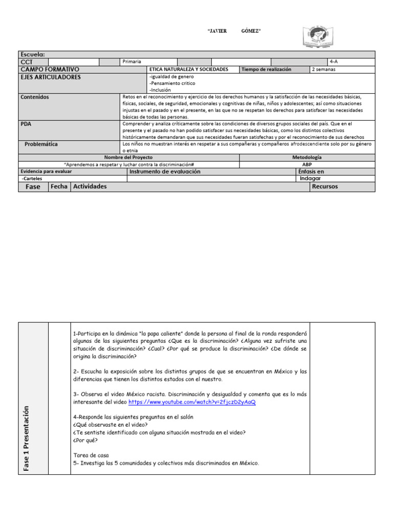 Formato Etica, Nat. y Soc Metodologìa ABP | PDF | Discriminación | Racismo