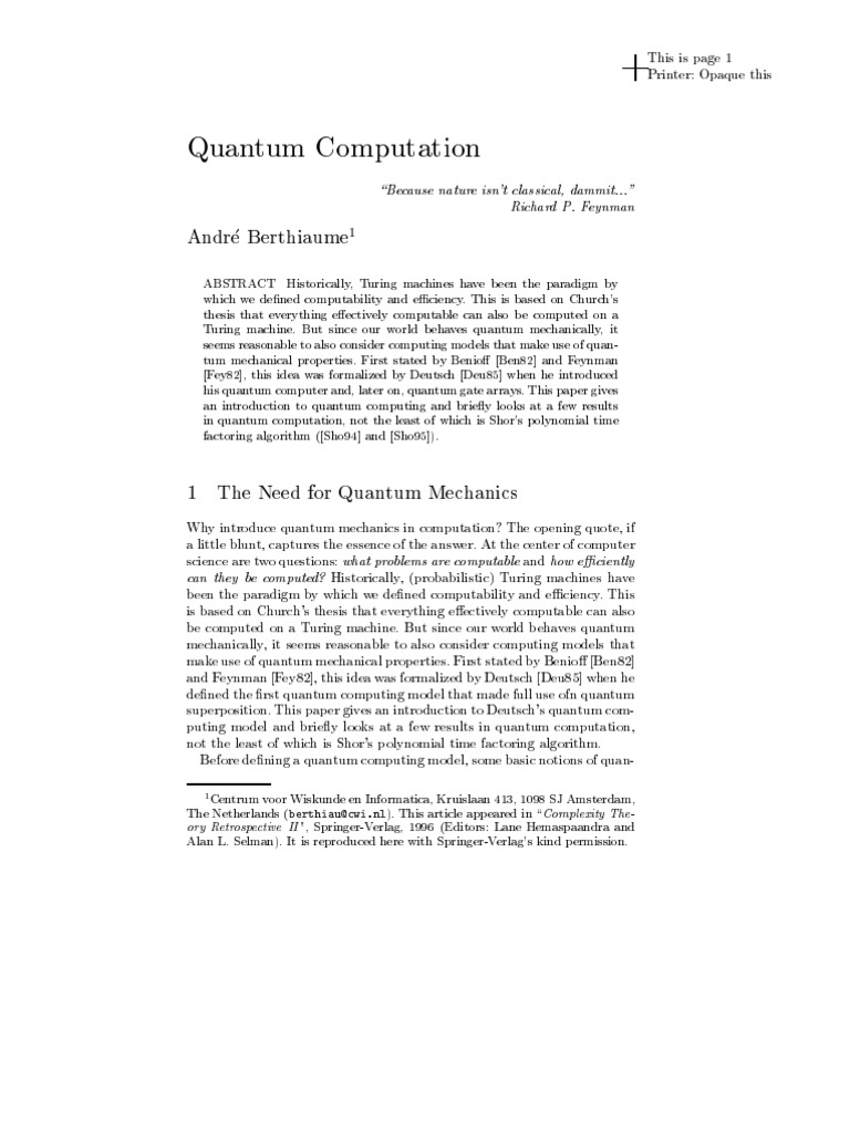 Quantum Computation: An Introduction to Deutsch's Quantum Computing ... Quantum Computation: An Introduction to Deutsch's Quantum Computing ...