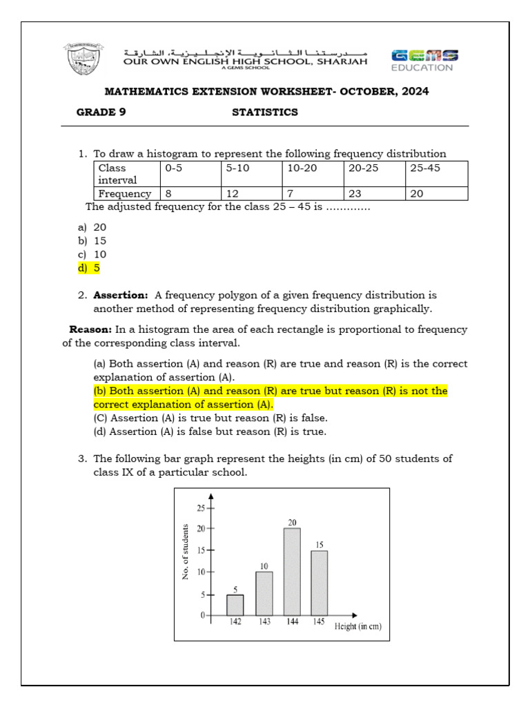 OOS - 2024-25 - Gr9 - Statistics-EXTENSION Worksheet | PDF | Cost Of ...
