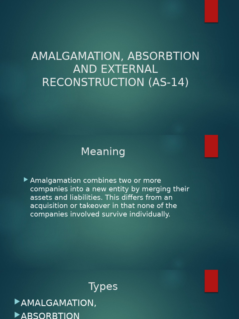 Amalgamation, Absorption, Reconstruction | PDF | Consolidation (Business) | Equity (Finance)