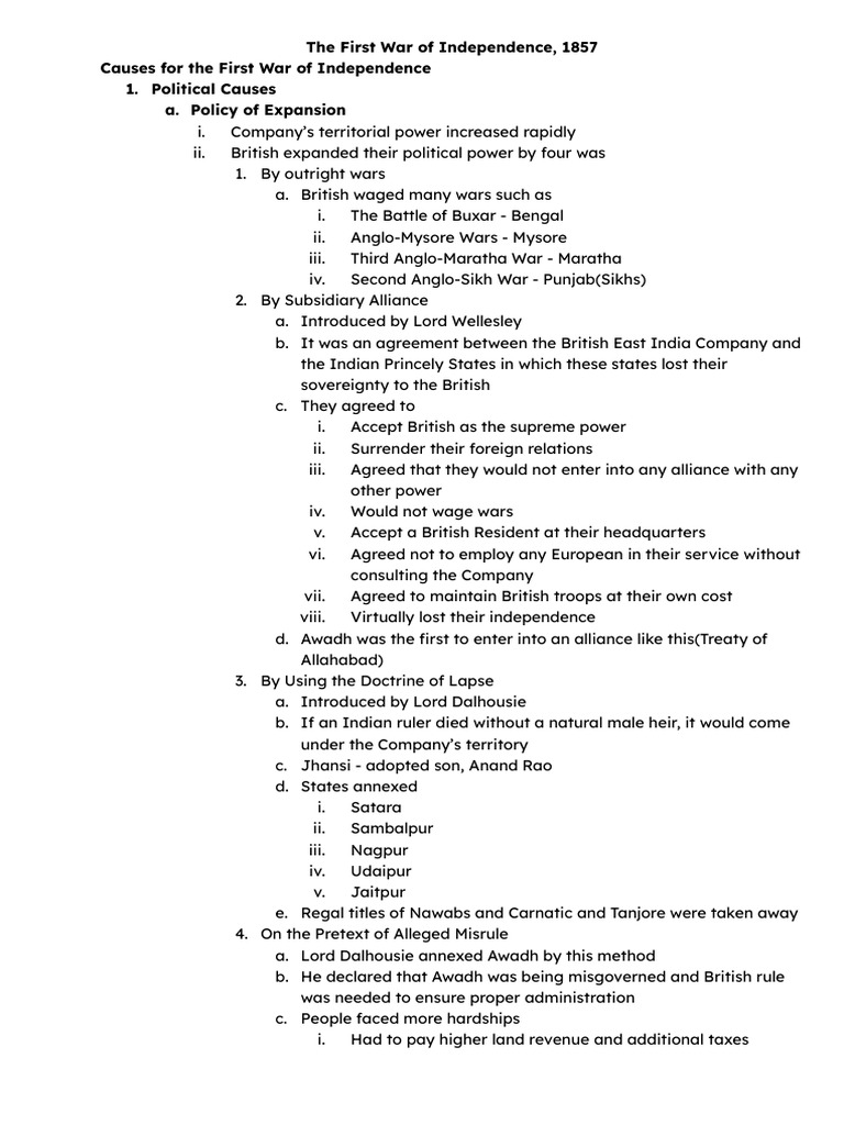 H1 - The First War of Independence, 1857 | PDF | Indian Rebellion Of 1857 | British Raj
