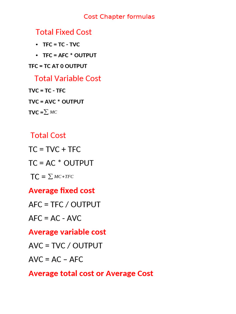 Cost Chapter Formulas | PDF