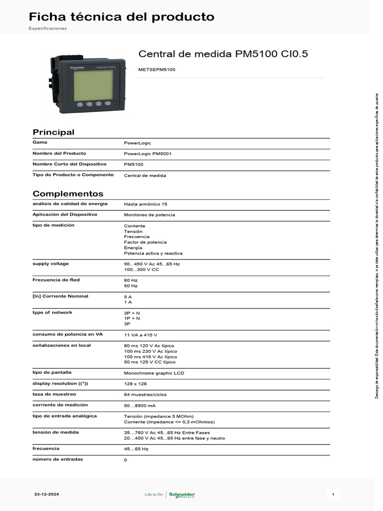 Schneider Electric - PM5000 - METSEPM5100 | PDF | Metrología | Electrónica