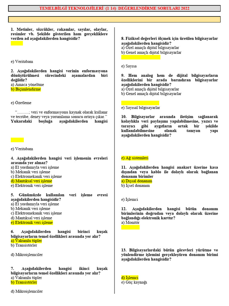 Temel Bilgi Teknolojileri | PDF