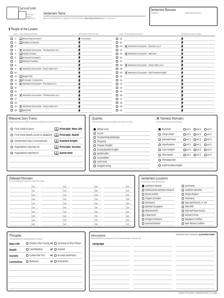 KDM - Children of The Lantern Settlement Sheet (Page 1) | PDF