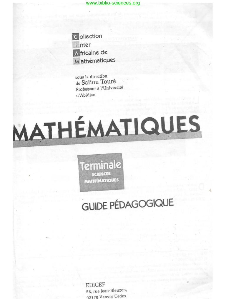 CIAM - Mathématiques Terminale SM Guide Pé | PDF