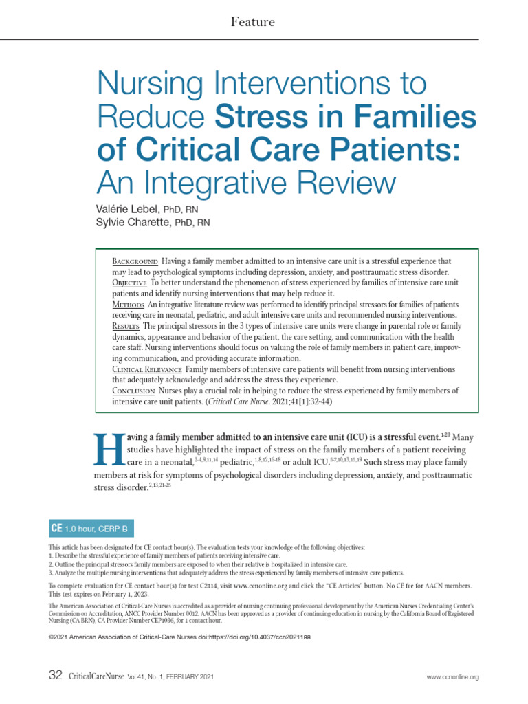Nursing Interventions To Reduce Stress in Families of Critical Care ...