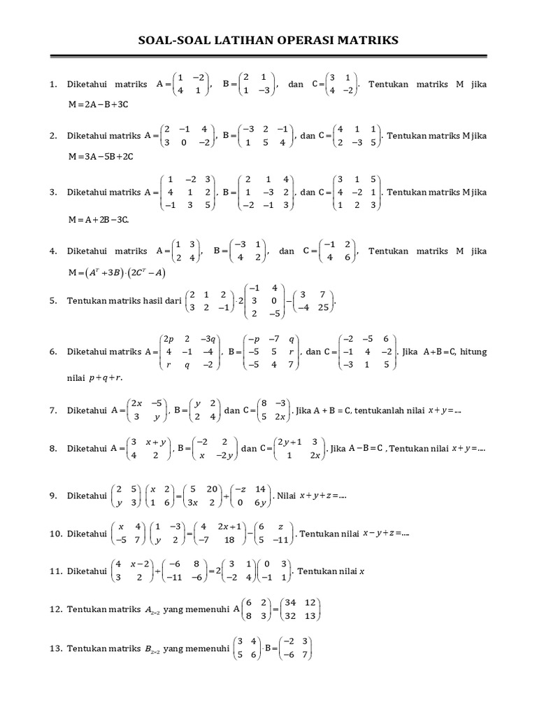 Soal Latihan Operasi Matriks | PDF