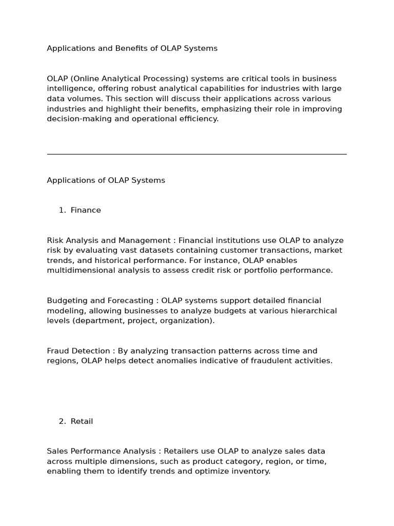 Application and Benefits of OLAP | PDF | Information Technology | Computing