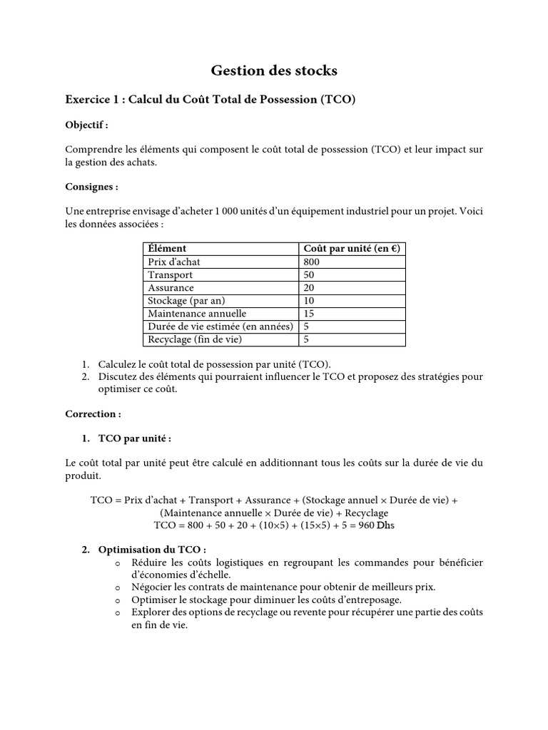 Calcul et optimisation du TCO en stocks | PDF | Inventaire | Économie