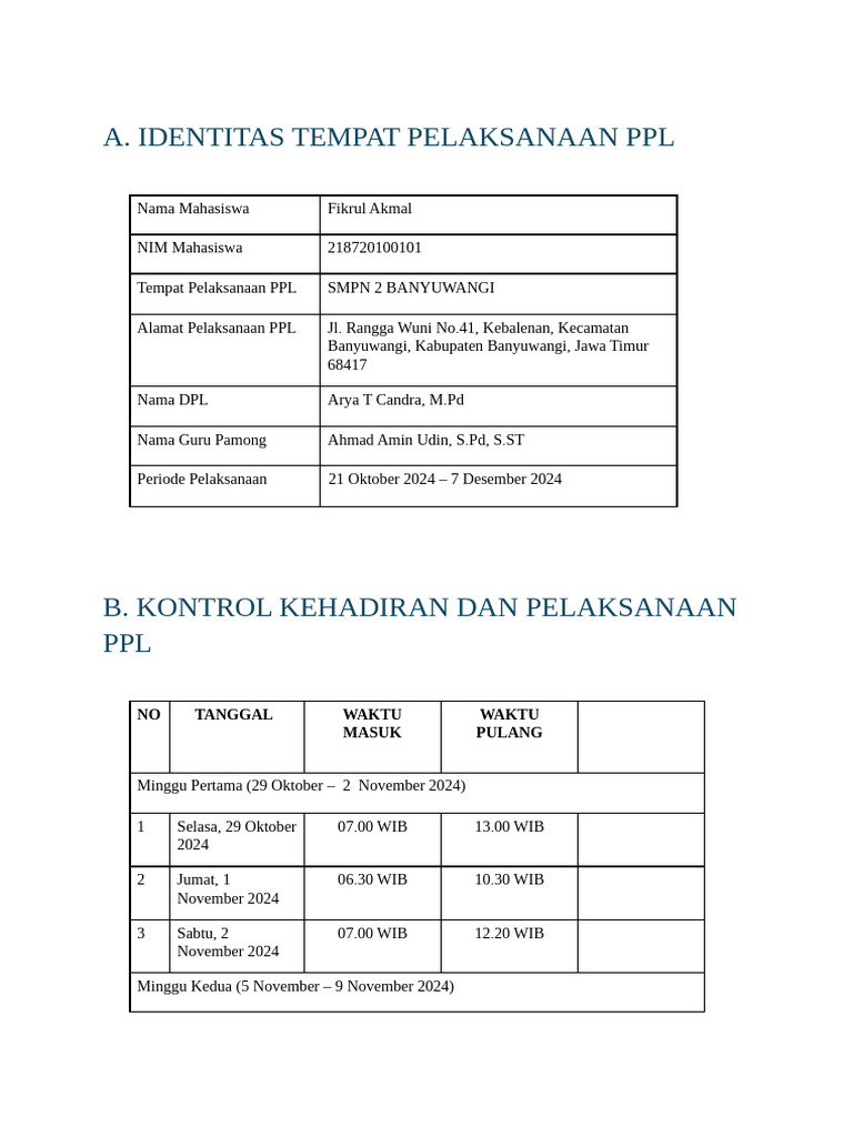 Pelaksanaan PPL di SMPN 2 Banyuwangi | PDF