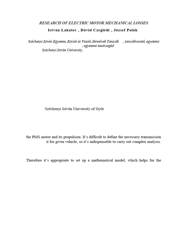 Research of Electric Motor Mechanical Losses | PDF | Electric Motor ...