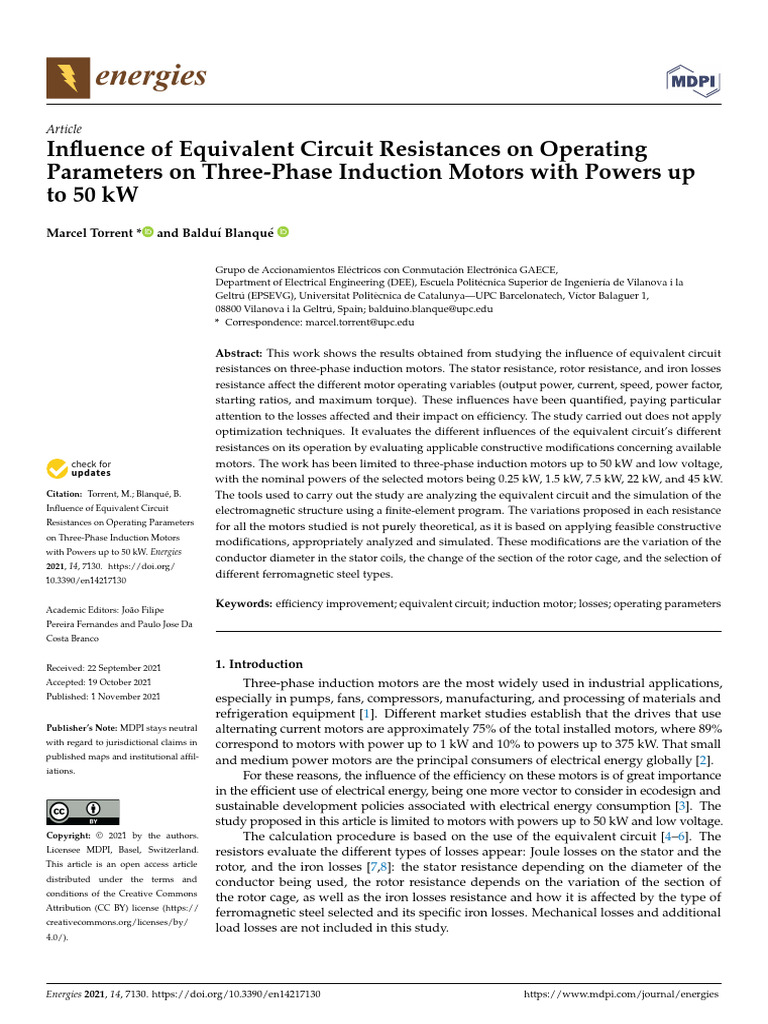 Influence of Equivalent Circuit Resistances On Operating Parameters On Three-Phase Induction ...