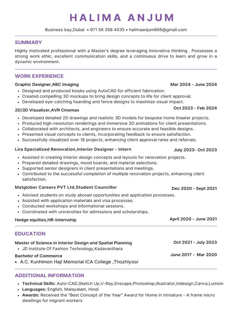 Halima Anjum-Resume (2) | PDF | 3 D Computer Graphics | Design