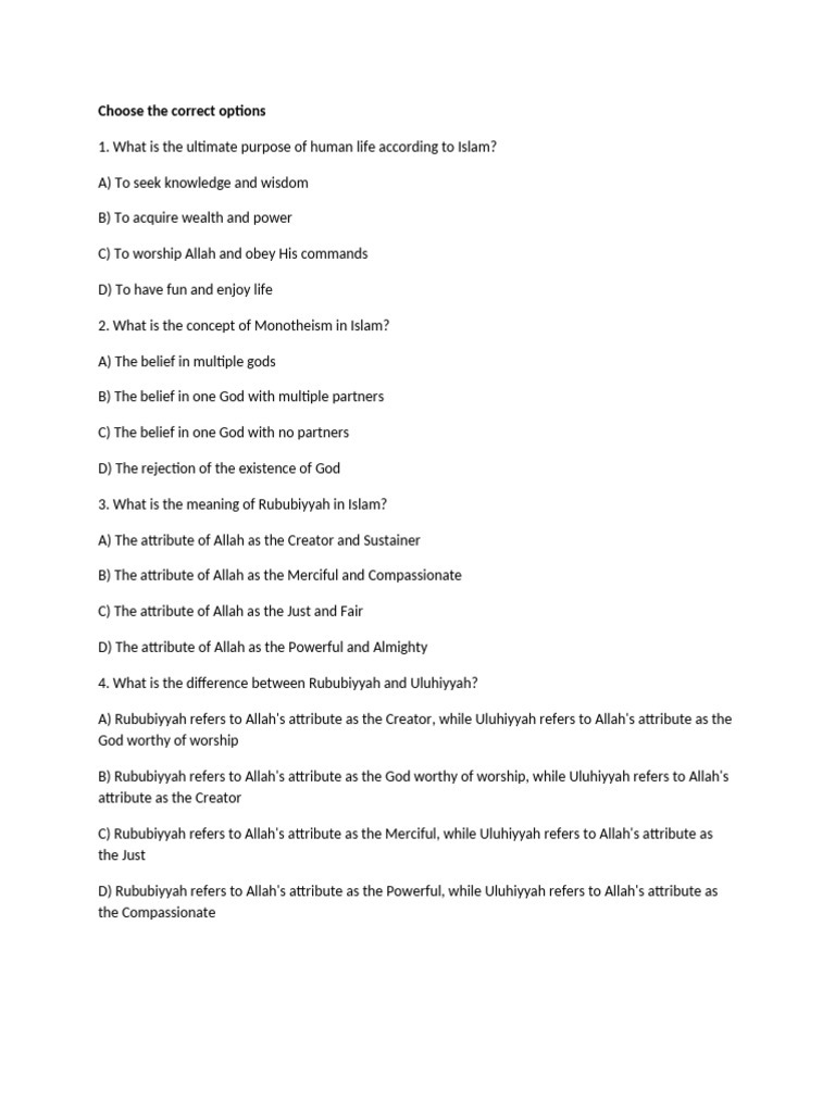 Islamyat Test | PDF | Tawhid | God In Islam
