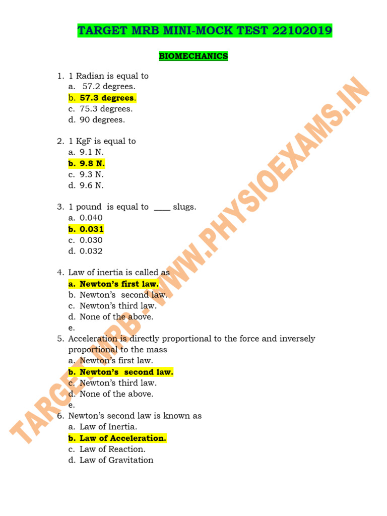 22102019-A-Mini-Mock Test | PDF | Force | Torque