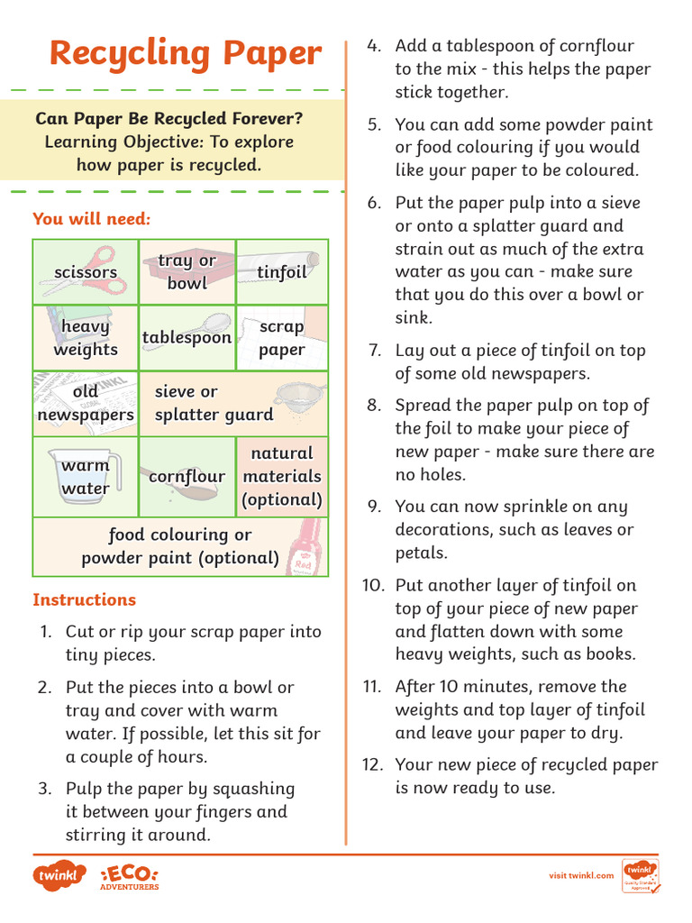 Year 2 Waste Lesson 2 Recycling Paper Instructions | PDF