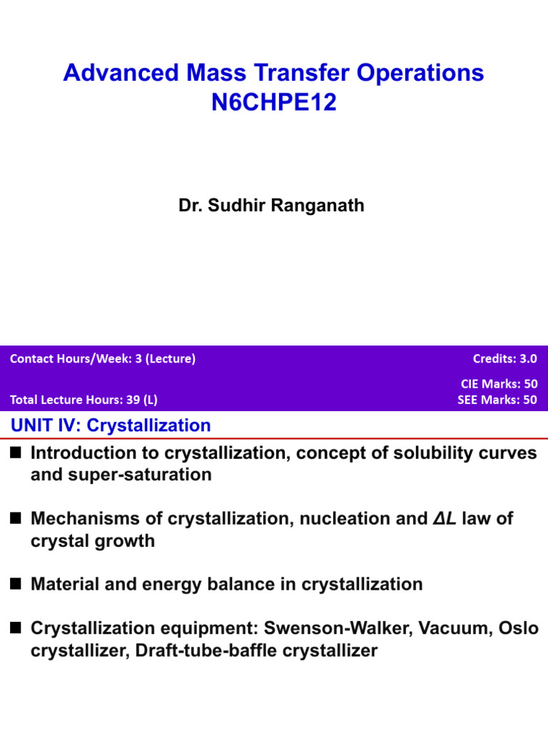 Lecture 27 (Material & Energy Balance, Yield & Problems) | PDF | Crystallization | Solubility
