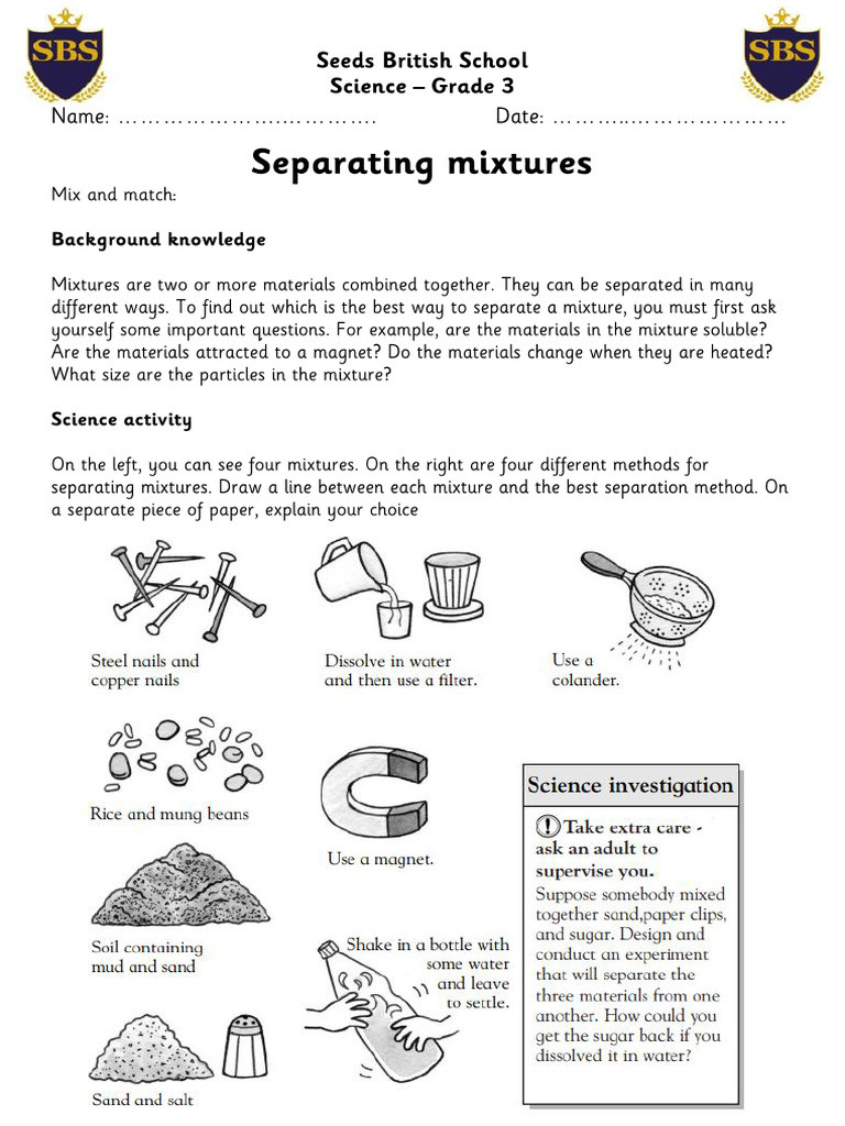Separating Mixtures Worksheet | PDF