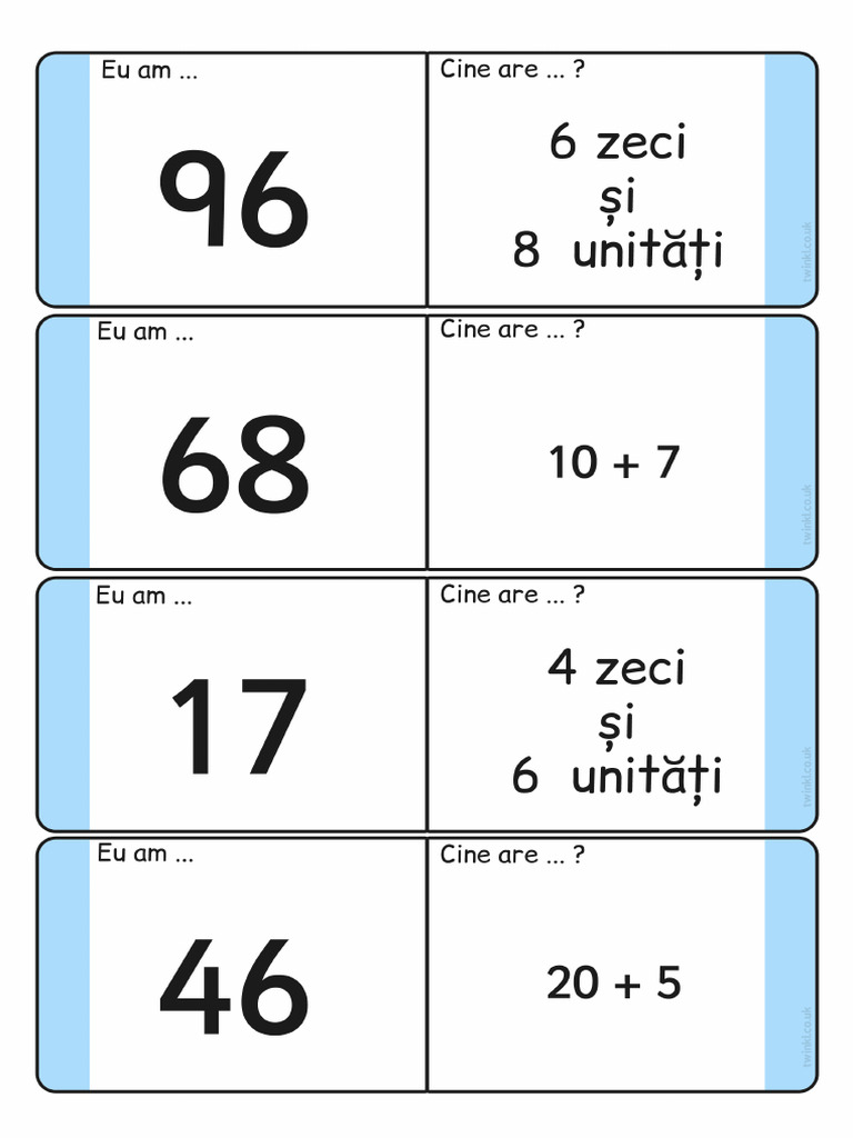 RO-T-N-2588-Place-Value-Loop-Cards-2-Digits-Romanian | PDF