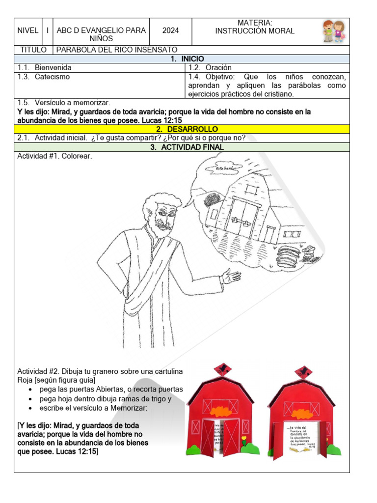 CLASE IM. Cita Biblica Lc. 12 - 16 - 21 (Guia Alumno) El Rico Insensato ...