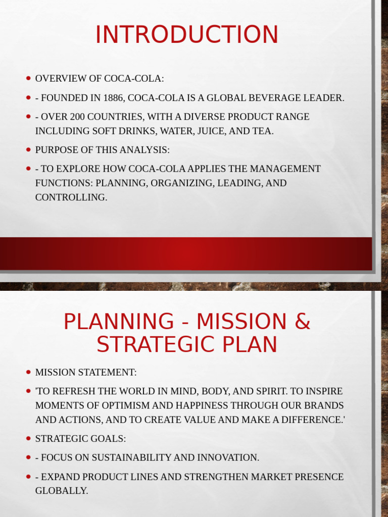 Coca Cola Management Functions Presentation Updated | PDF | The Coca ...