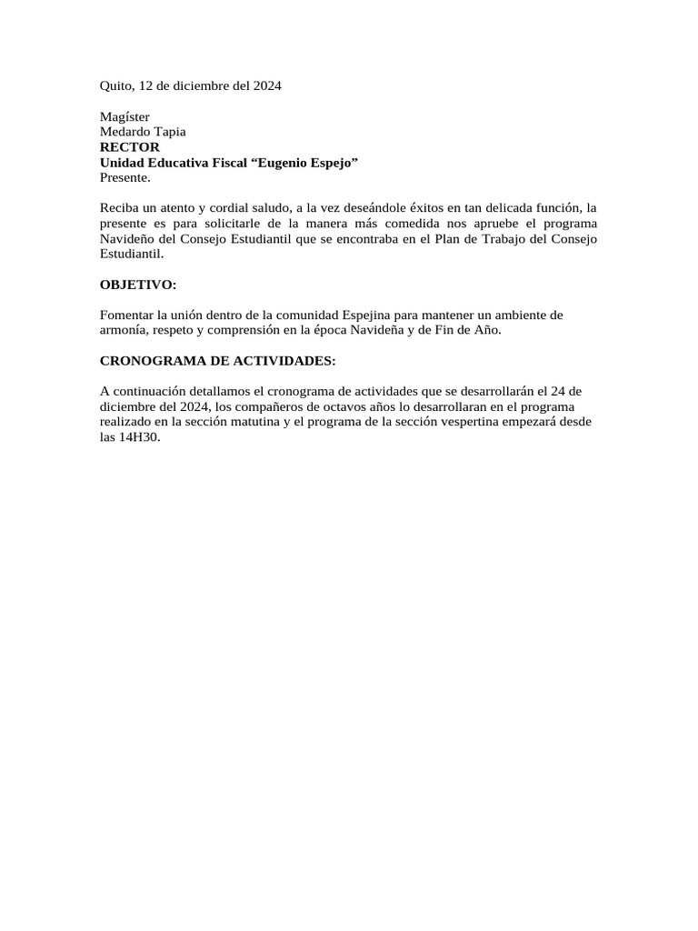 OFICIO PROGRAMA NAVIDEÑO | PDF