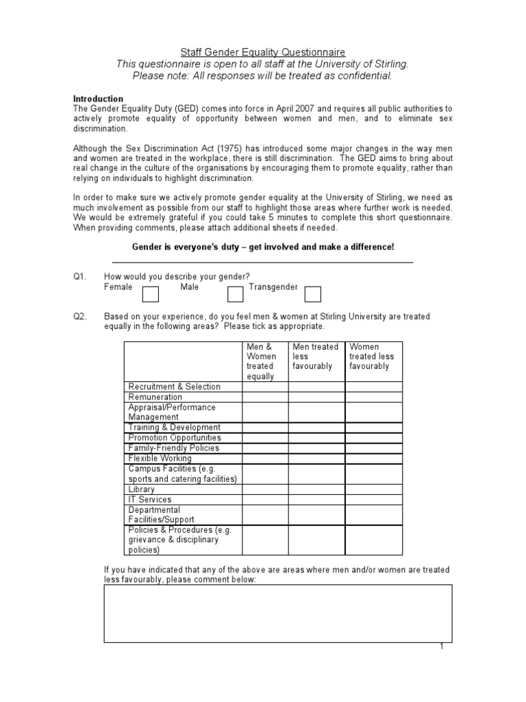 Questionnaire | Gender | Ethnicity, Race & Gender