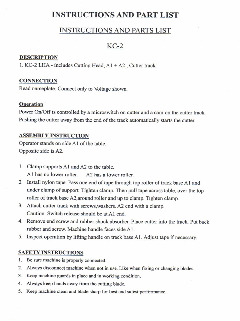 KM Kc-2 Manual Parts List | PDF