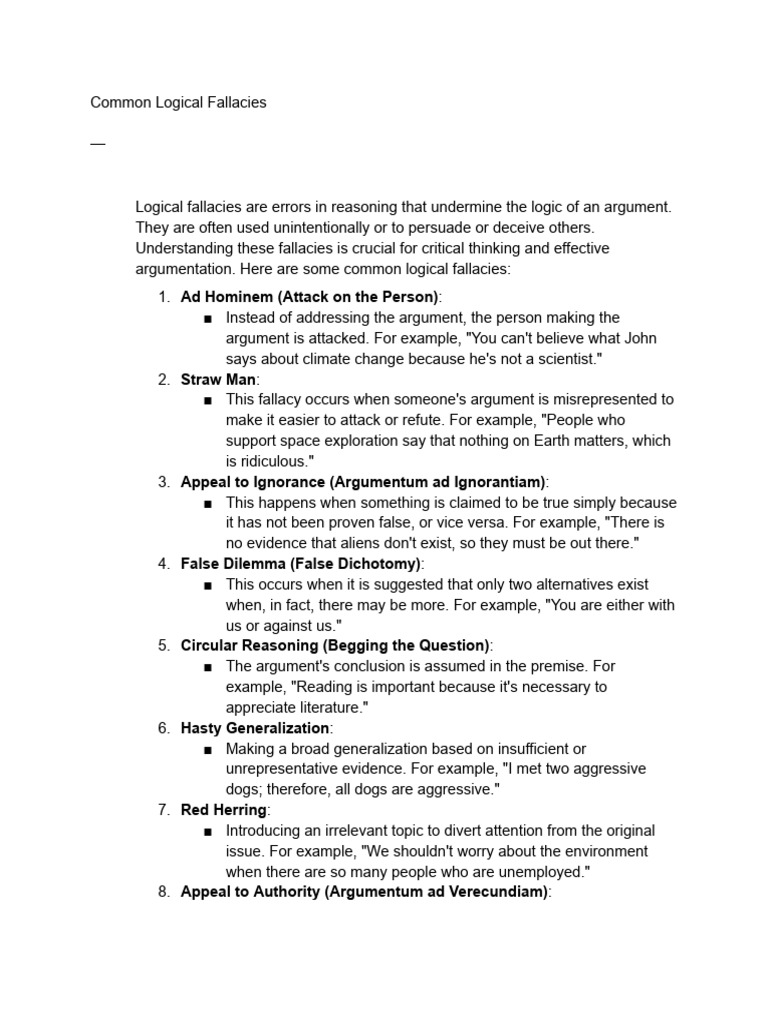 Common Logical Fallacies | PDF | Fallacy | Argument