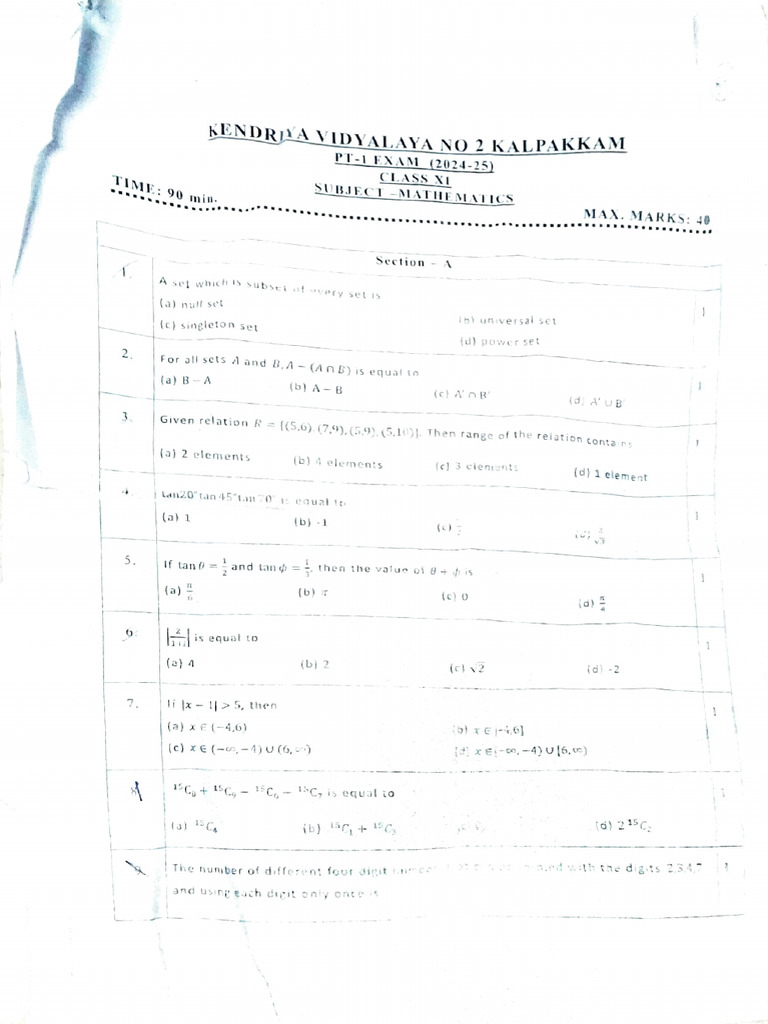 Class XI Math Exam Paper | PDF