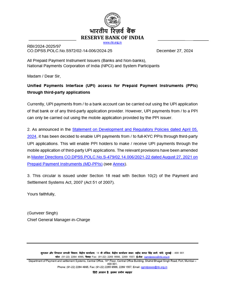 RBI Allows UPI Access For PPIs Through Third-Party Apps | PDF | Payment ...