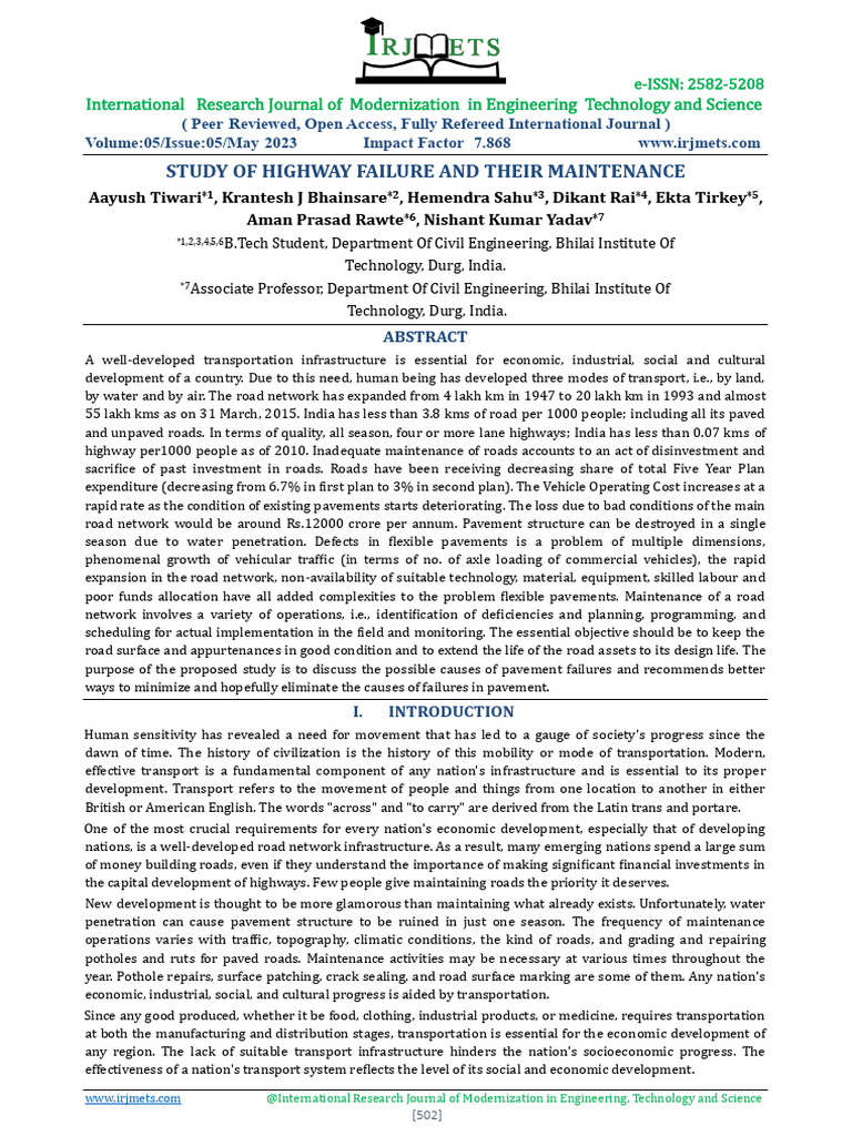 Study of Highway Failure and Their Maintenance | PDF | Road | Road Surface