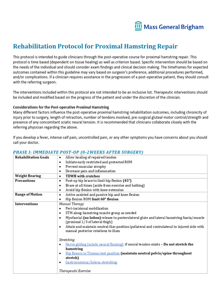 Rehabilitation Protocol for Proximal Hamstring Tendon | PDF ...