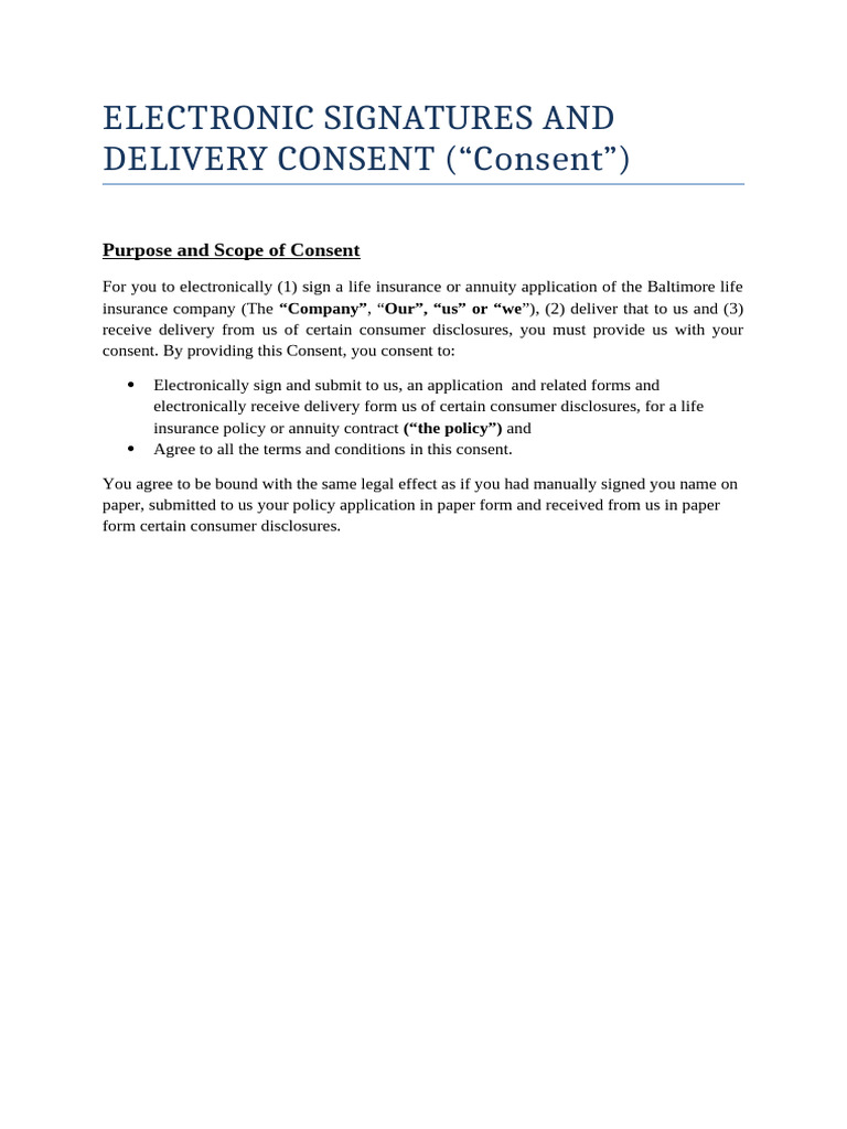 Electronic Signatures and Delivery Consent | PDF