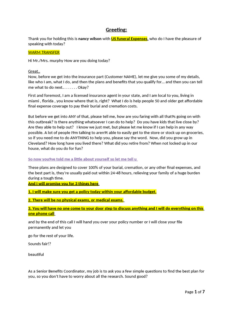 Final Expense Closing Script For CPC Campaign | PDF | Insurance