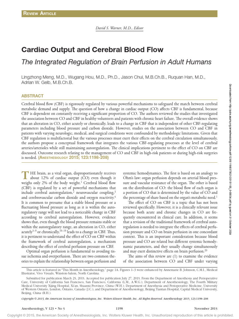 Cardiac Output and Cerebral Blood Flow The Integrated Regulation of ...