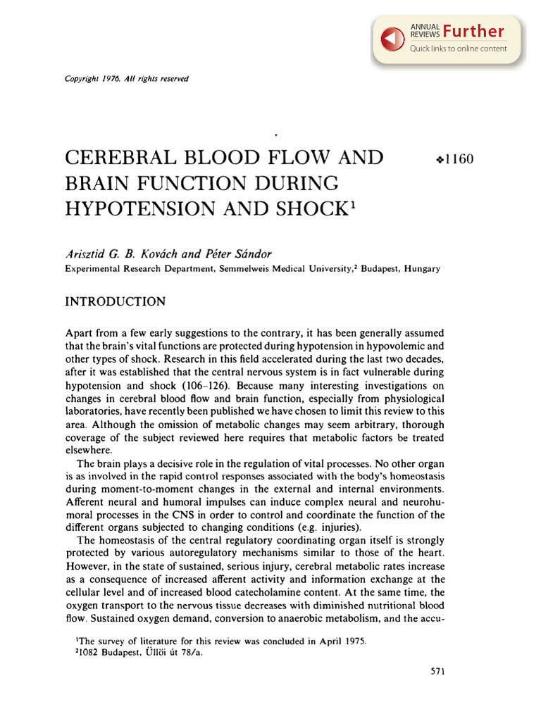 Cerebral Blood Flow and Brain | PDF | Shock (Circulatory) | Artery