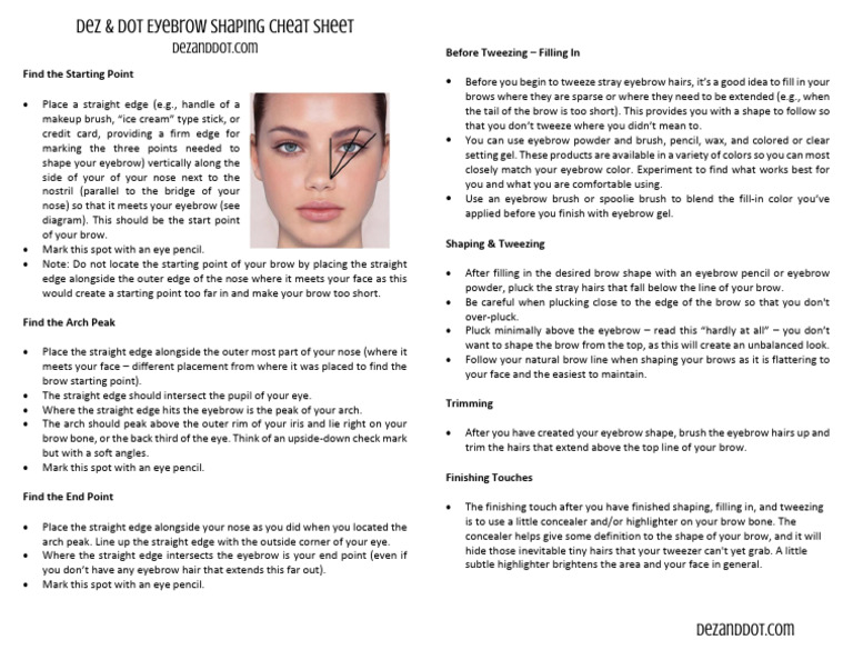 Dez Dot Eyebrow Cheat Sheet | PDF | Eyebrow | Human Appearance