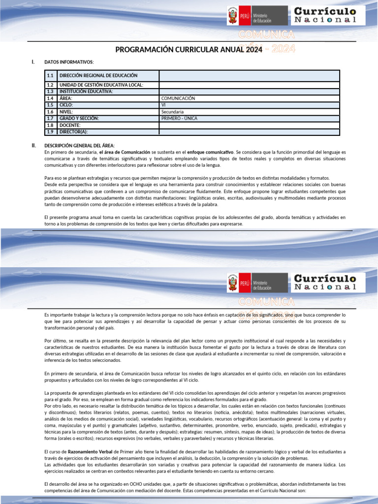 PROGRAMACIÓN CURRICULAR ANUAL 2024 - PRIMER GRADO | PDF | Aprendizaje | Desigualdad social